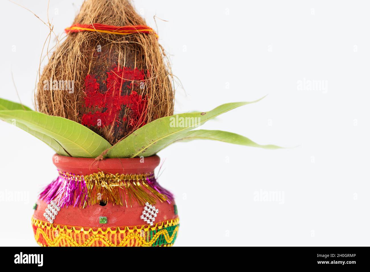 Closeup Of Eco Friendly Terracotta Clay Pot Pooja Kalash Decorated With ...