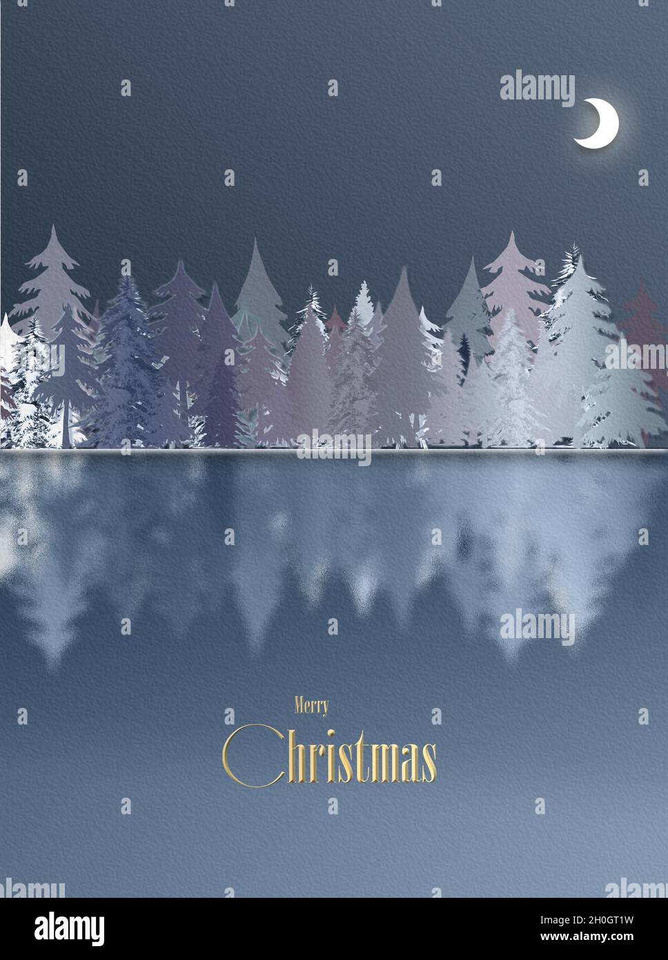 Pastel Christmas 2022 New Year card. Pastel Xmas tree, on reflection ...