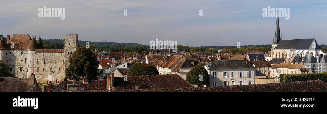Panoramic view of the Nemours medieval town in France.The small town of ...