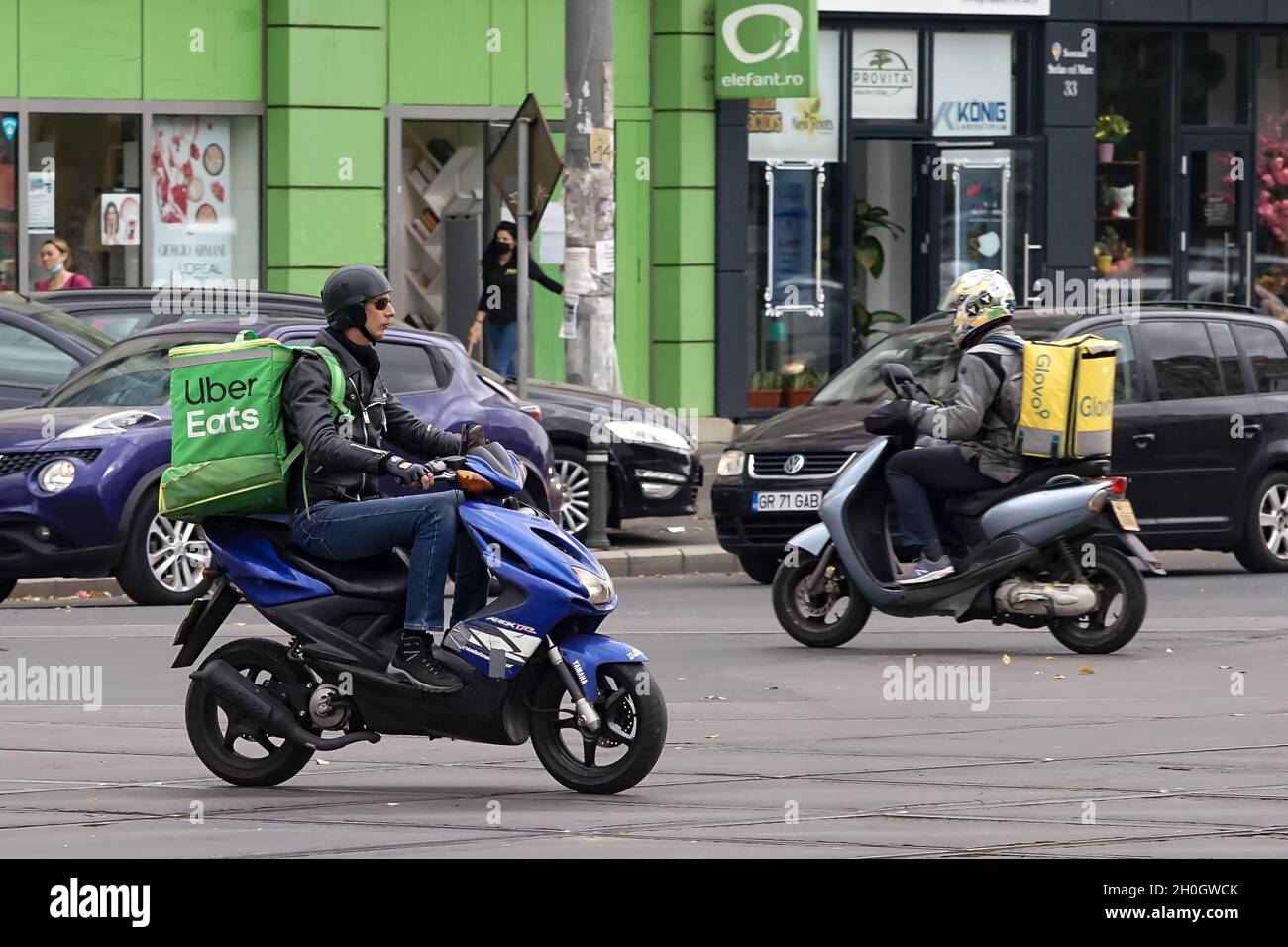 Bucharest, Romania - October 06, 2021: An Uber Eats food delivery ...