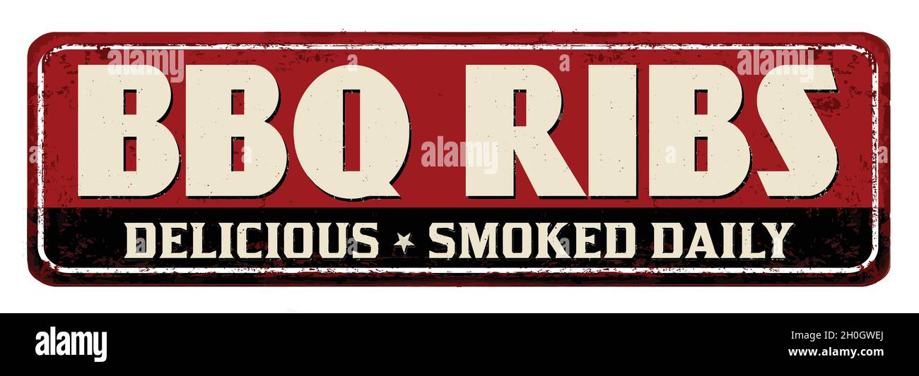 Bbq ribs vintage rusty metal sign on a white background, vector ...