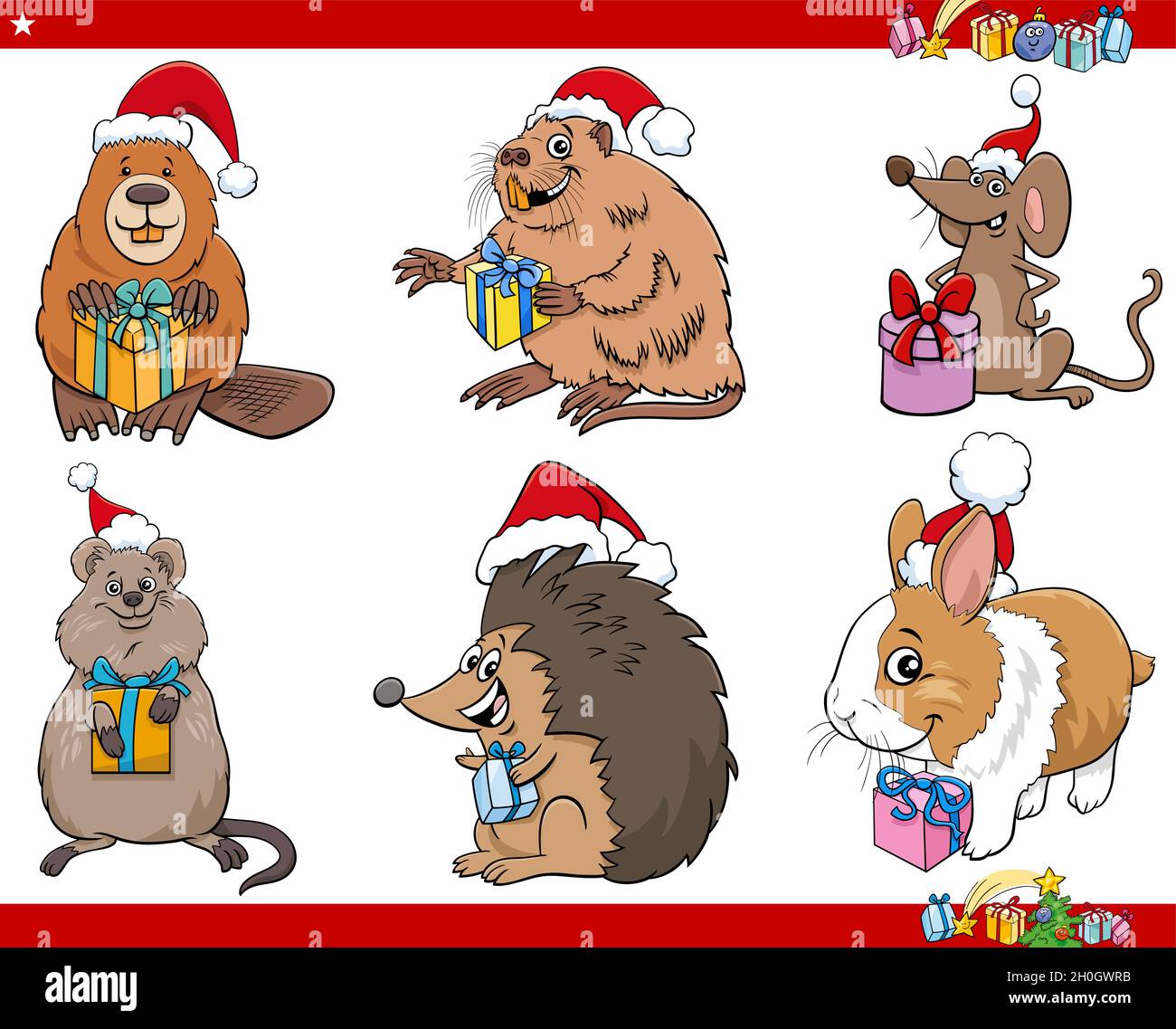 Cartoon illustration of animal characters on Christmas time set Stock ...
