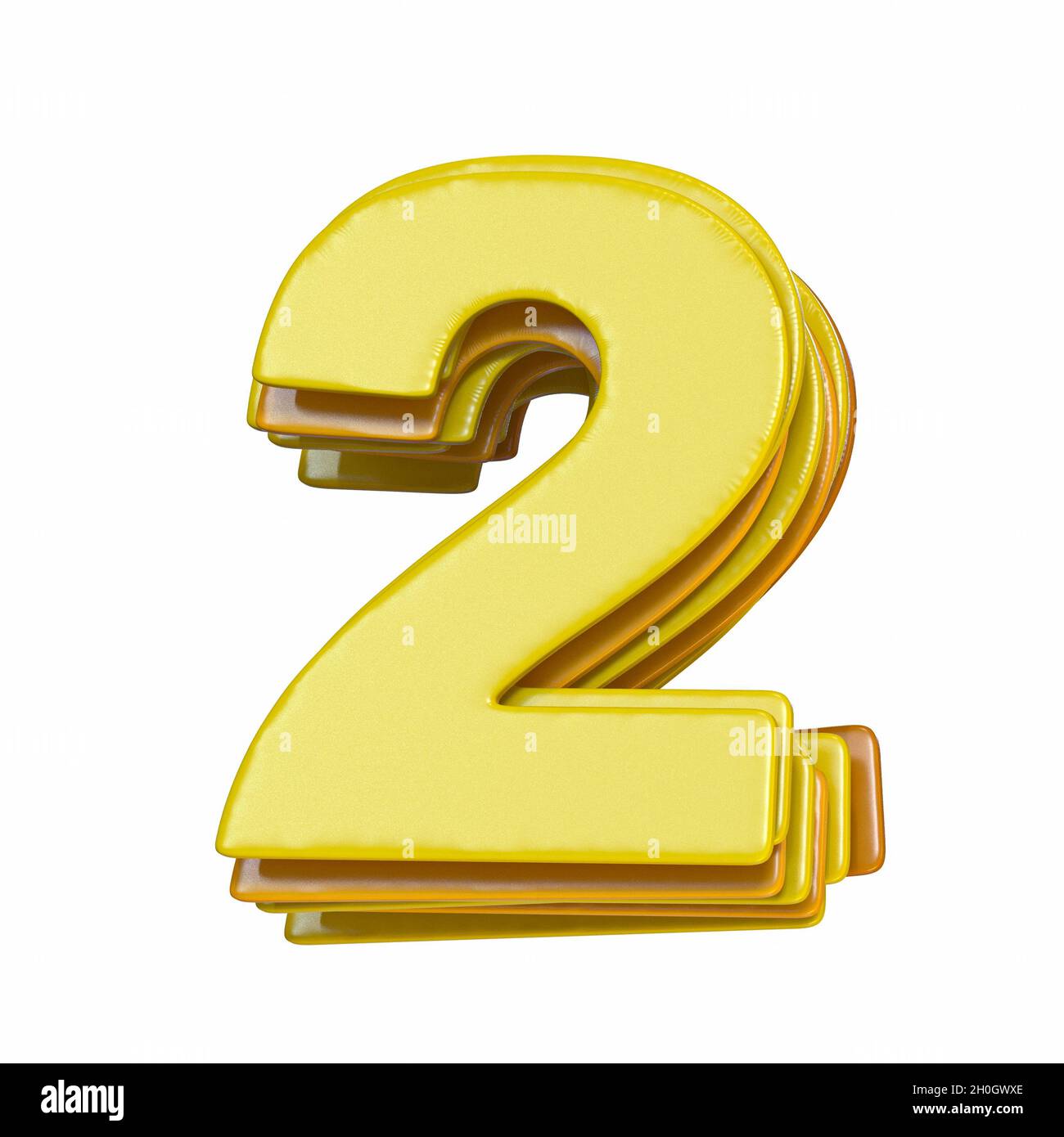 Yellow font Number 2 TWO 3D render illustration isolated on white ...