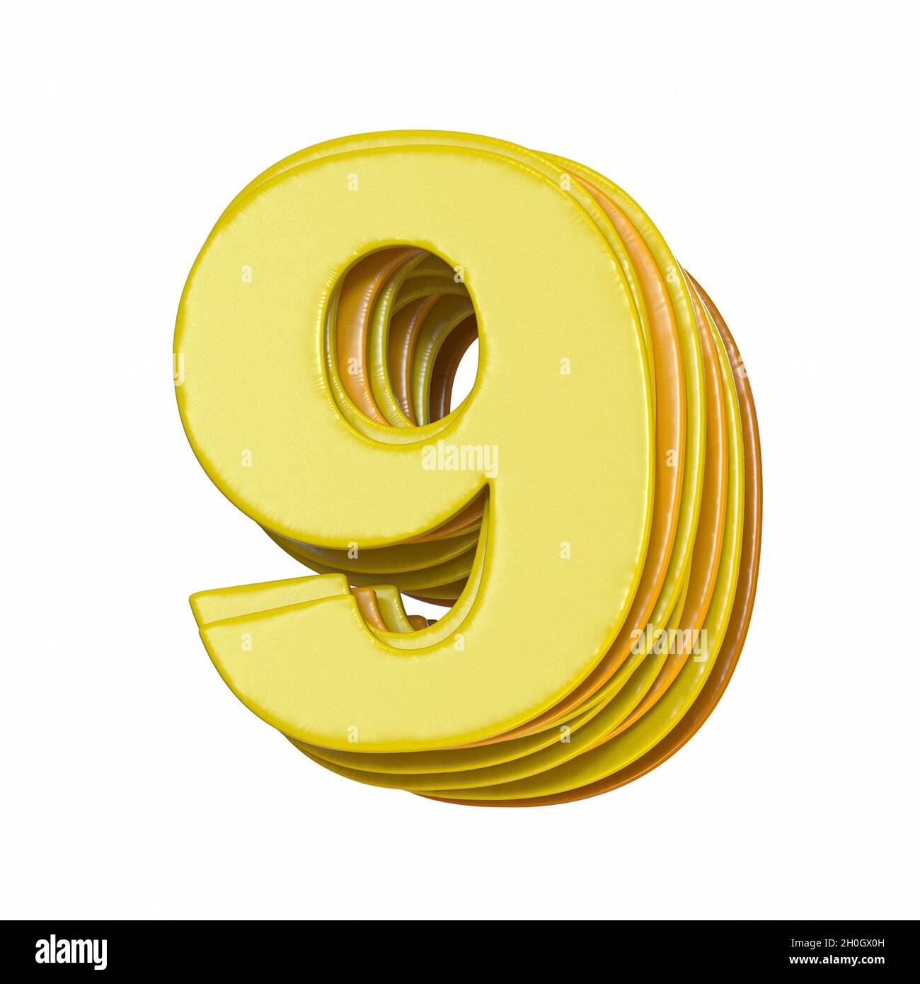 Yellow font Number 9 NINE 3D render illustration isolated on white ...