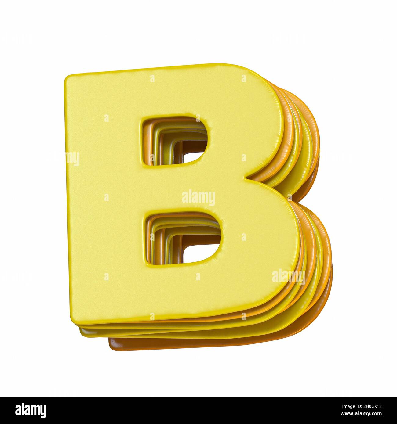 Yellow font Letter B 3D render illustration isolated on white ...