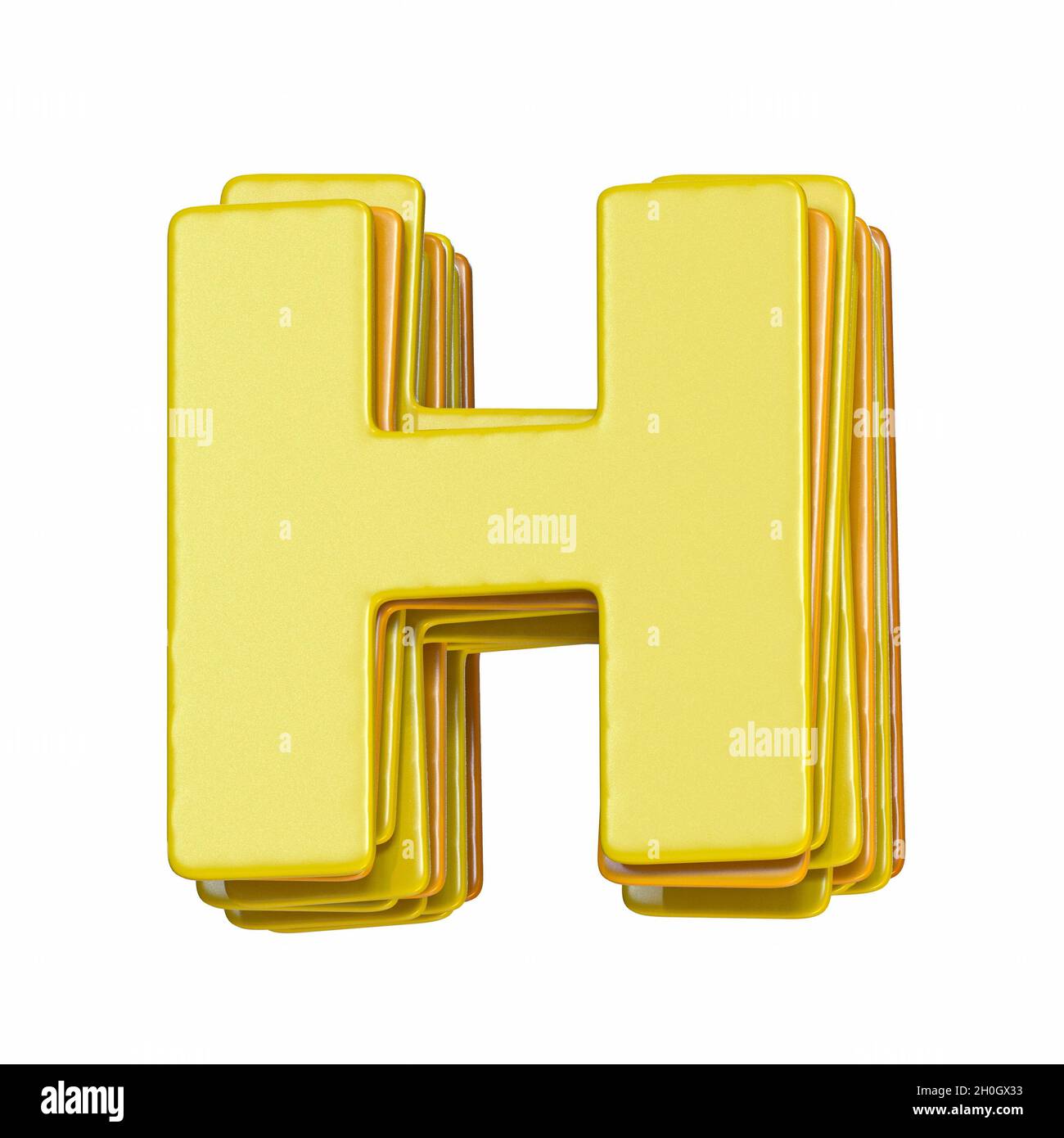 Yellow font Letter H 3D render illustration isolated on white ...