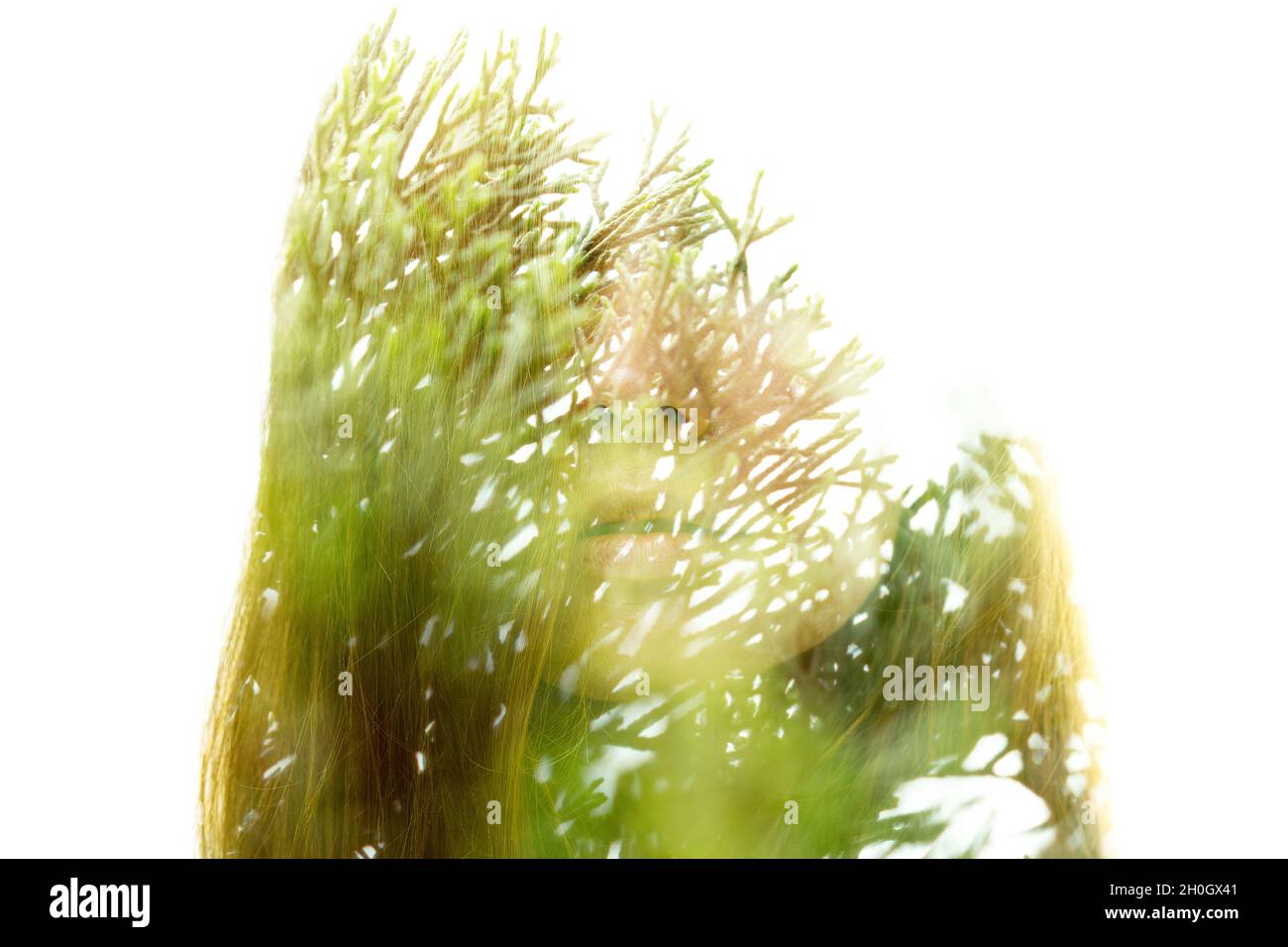 Fading into the feelings. Creative double exposure portrait Stock Photo ...