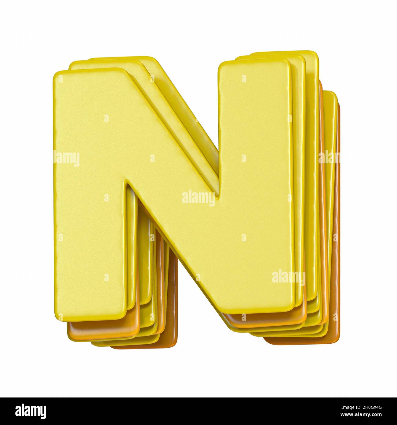 Yellow font Letter N 3D render illustration isolated on white ...
