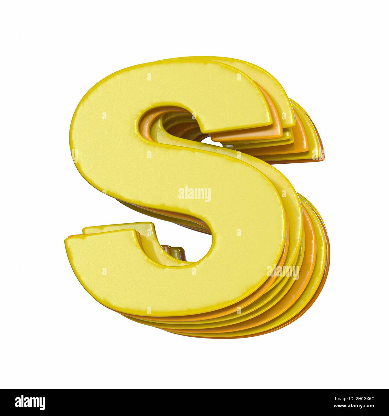 Yellow font Letter S 3D render illustration isolated on white ...