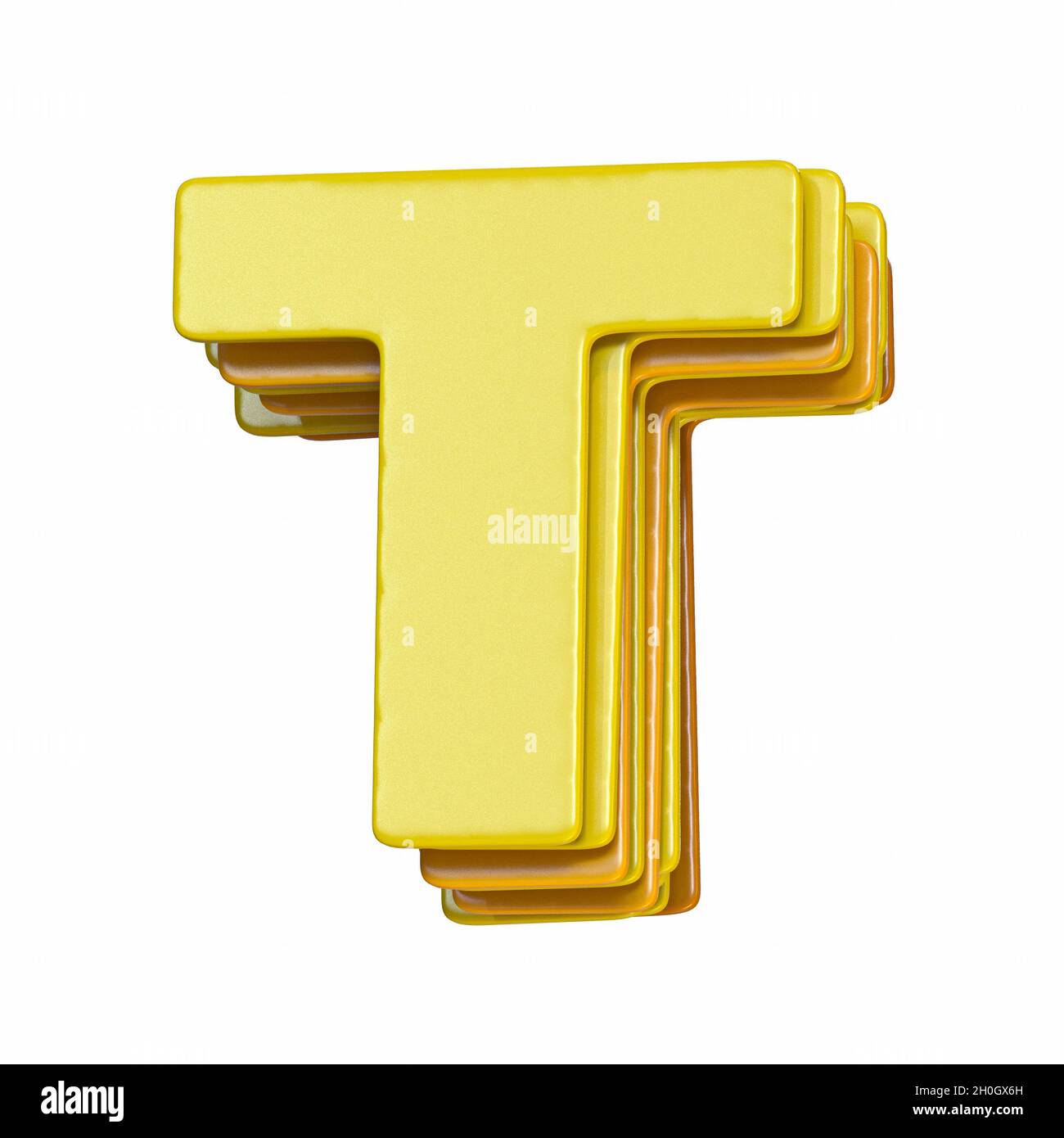 Yellow font Letter T 3D render illustration isolated on white ...
