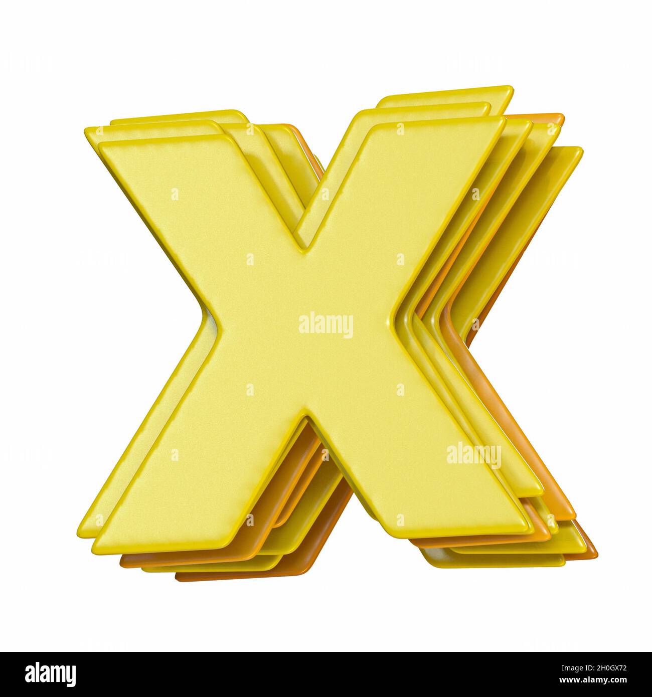 Yellow font Letter X 3D render illustration isolated on white ...