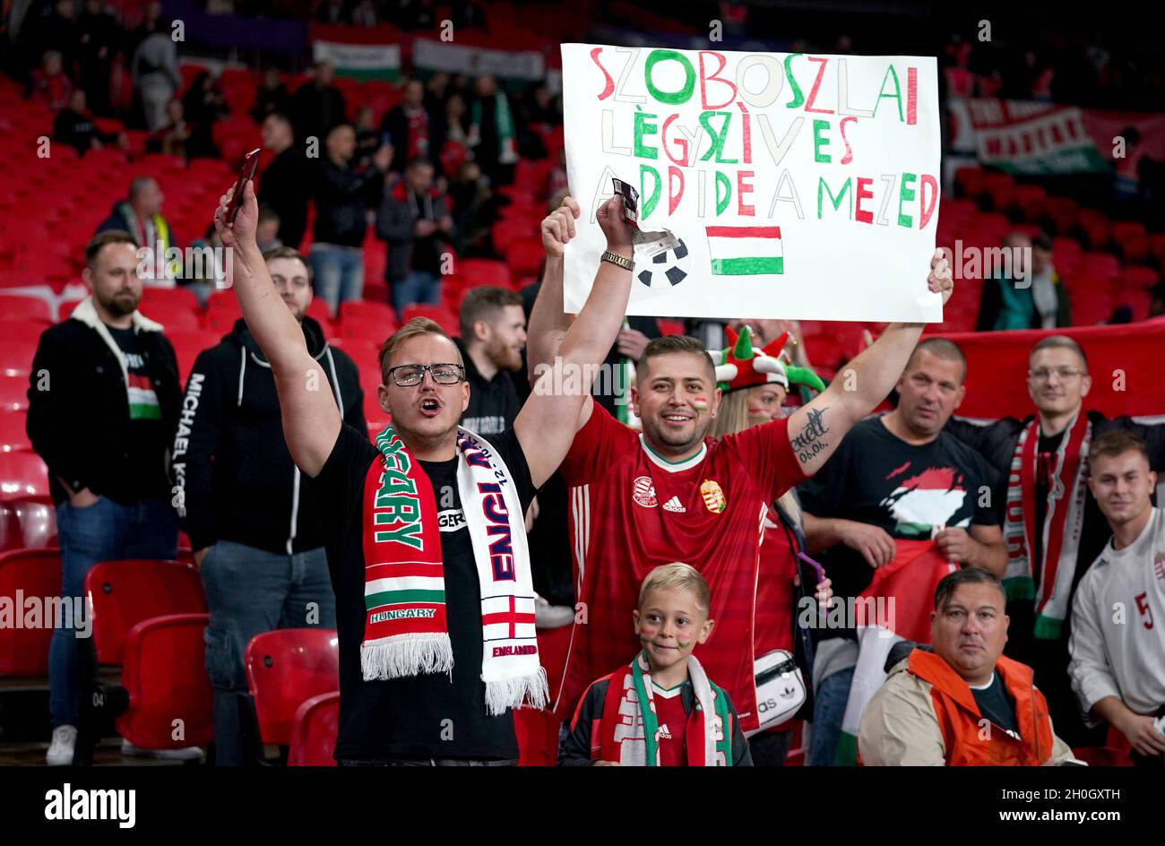 Hungary fans in the stands ahead of the FIFA World Cup Qualifying match ...