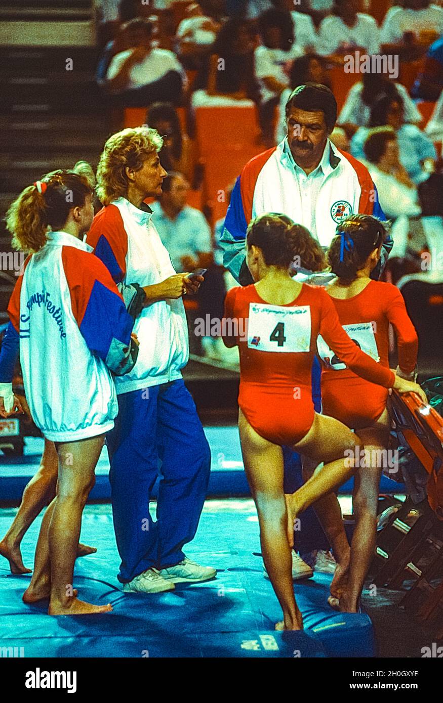 Béla Károlyi and wife Marta, USA Gymnastics coaches with their athletes ...