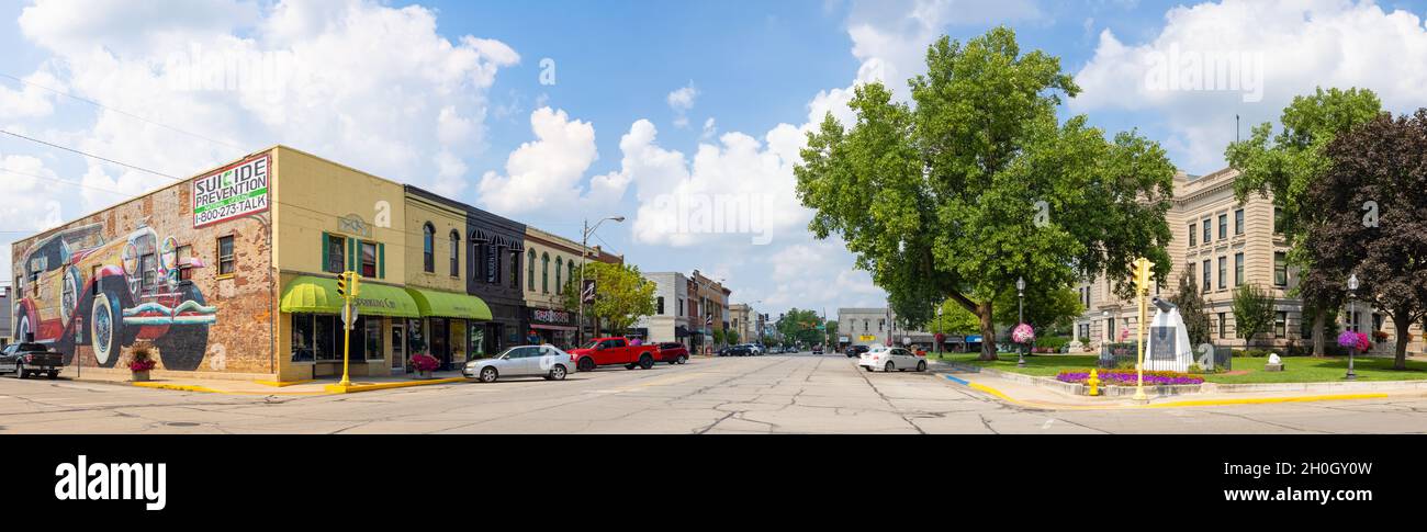 Auburn, Indiana, USA - August 21, 2021: The business along Main Street ...