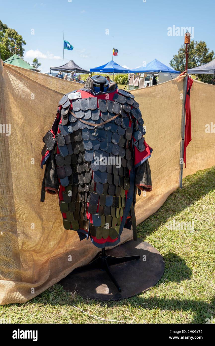 Replica medieval viking armor displayed at a re-enactment village fair ...