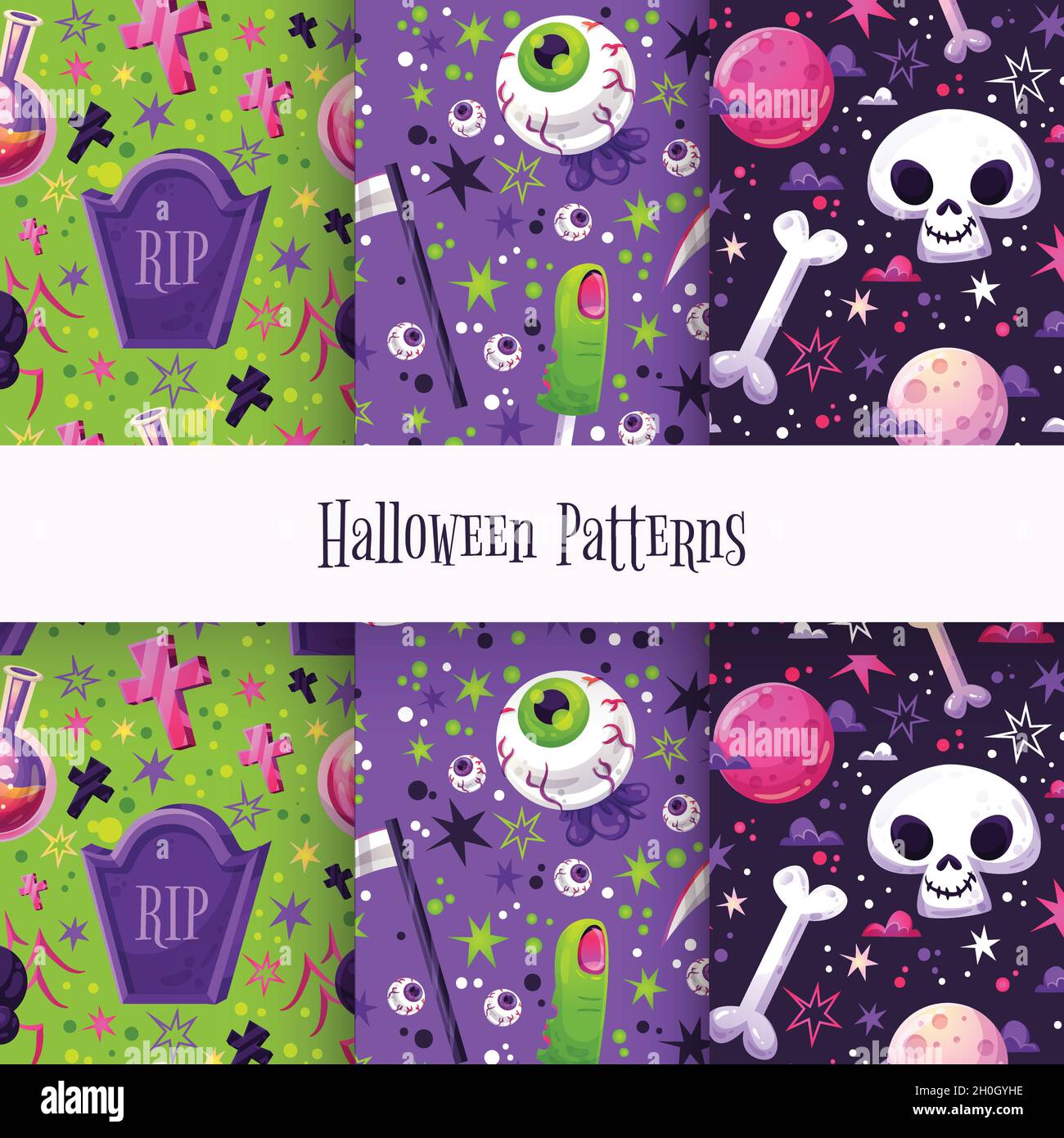 cute Halloween pattern set vector design illustration Stock Vector ...