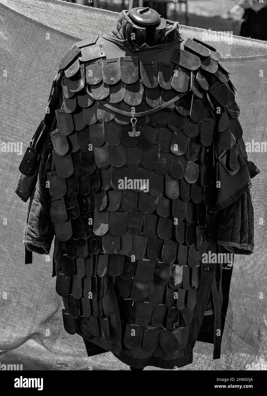 Replica medieval viking armor displayed at a re-enactment village fair ...