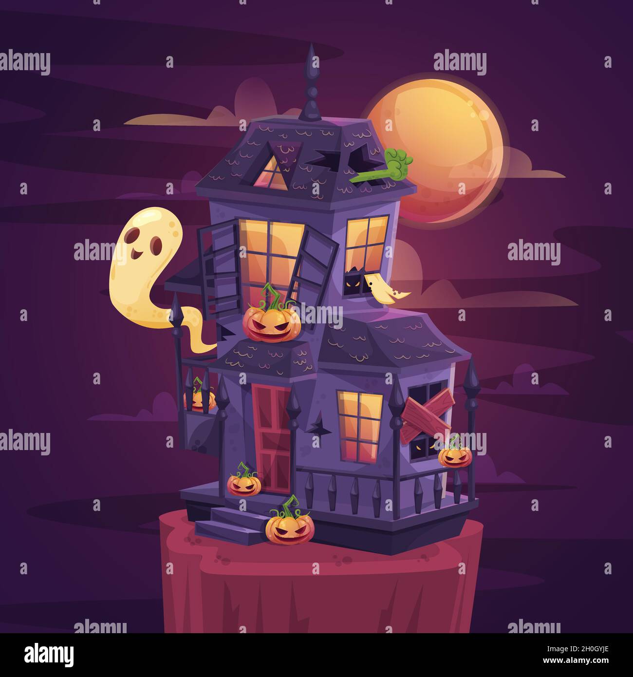 terrifying haunted house background vector design illustration Stock ...