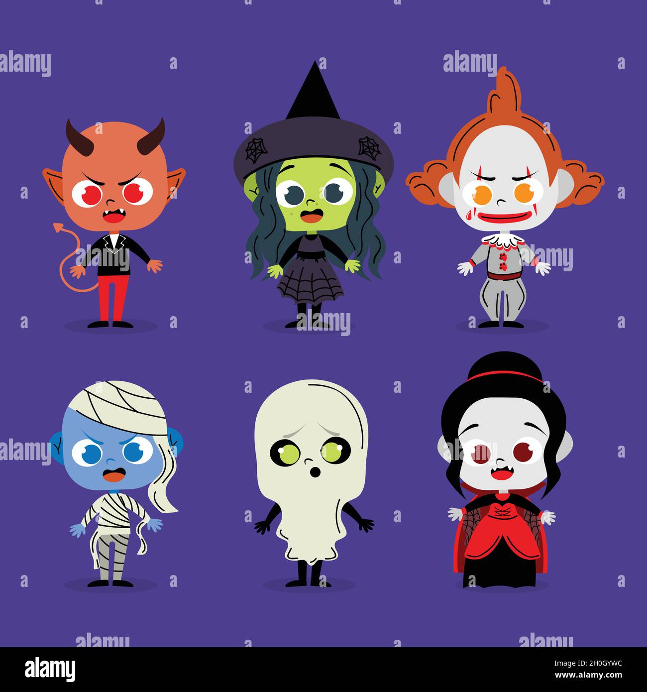 hand drawn halloween character collection vector design illustration ...