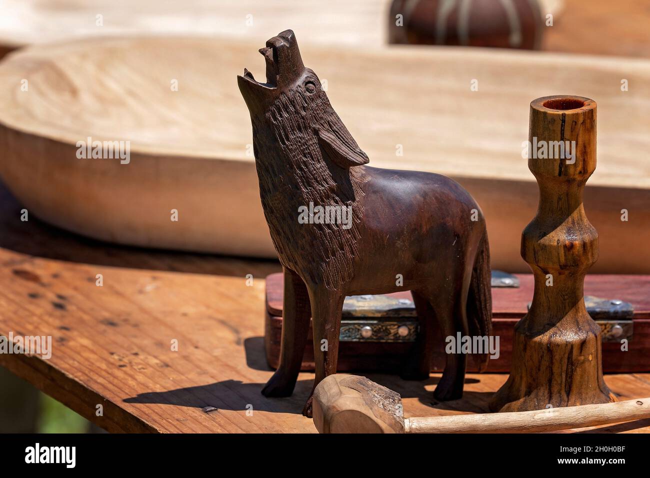 Vintage replica viking animal carving object on display at re-enactment ...