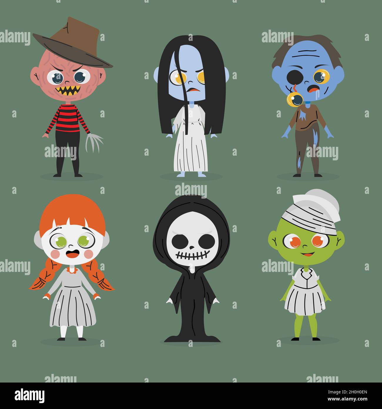 hand drawn halloween character collection vector design illustration ...