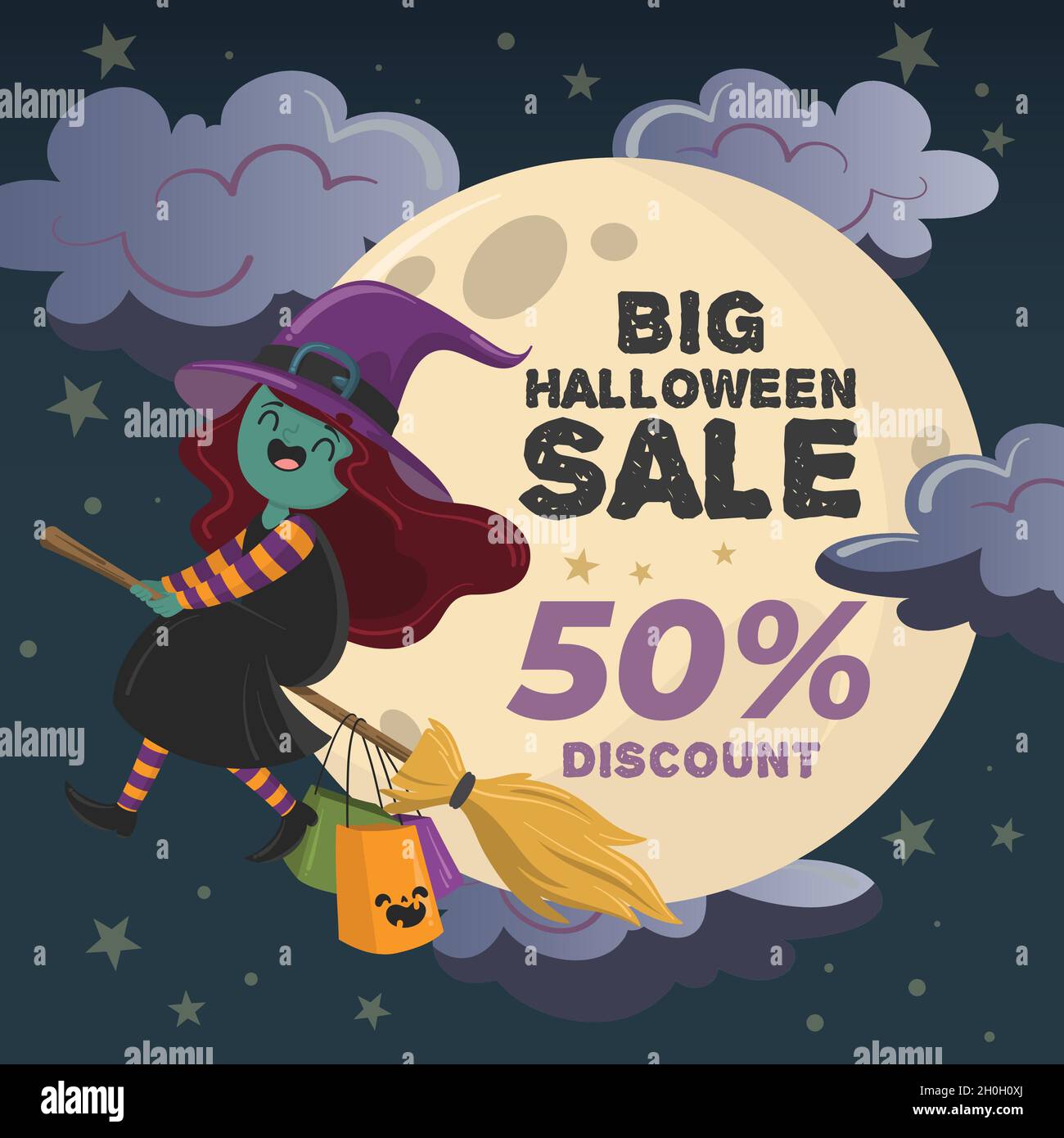 hand drawn halloween witch sale vector design illustration Stock Vector ...