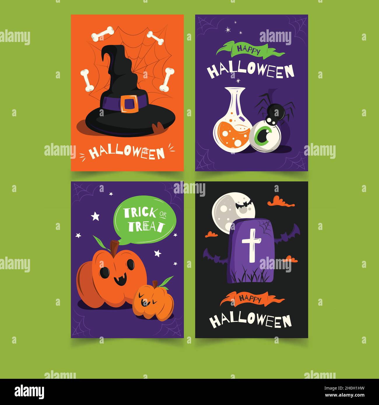 coloured flat halloween card collection vector design illustration ...
