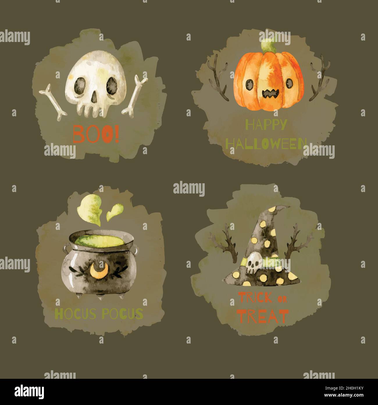 watercolor halloween label collection vector design illustration Stock ...