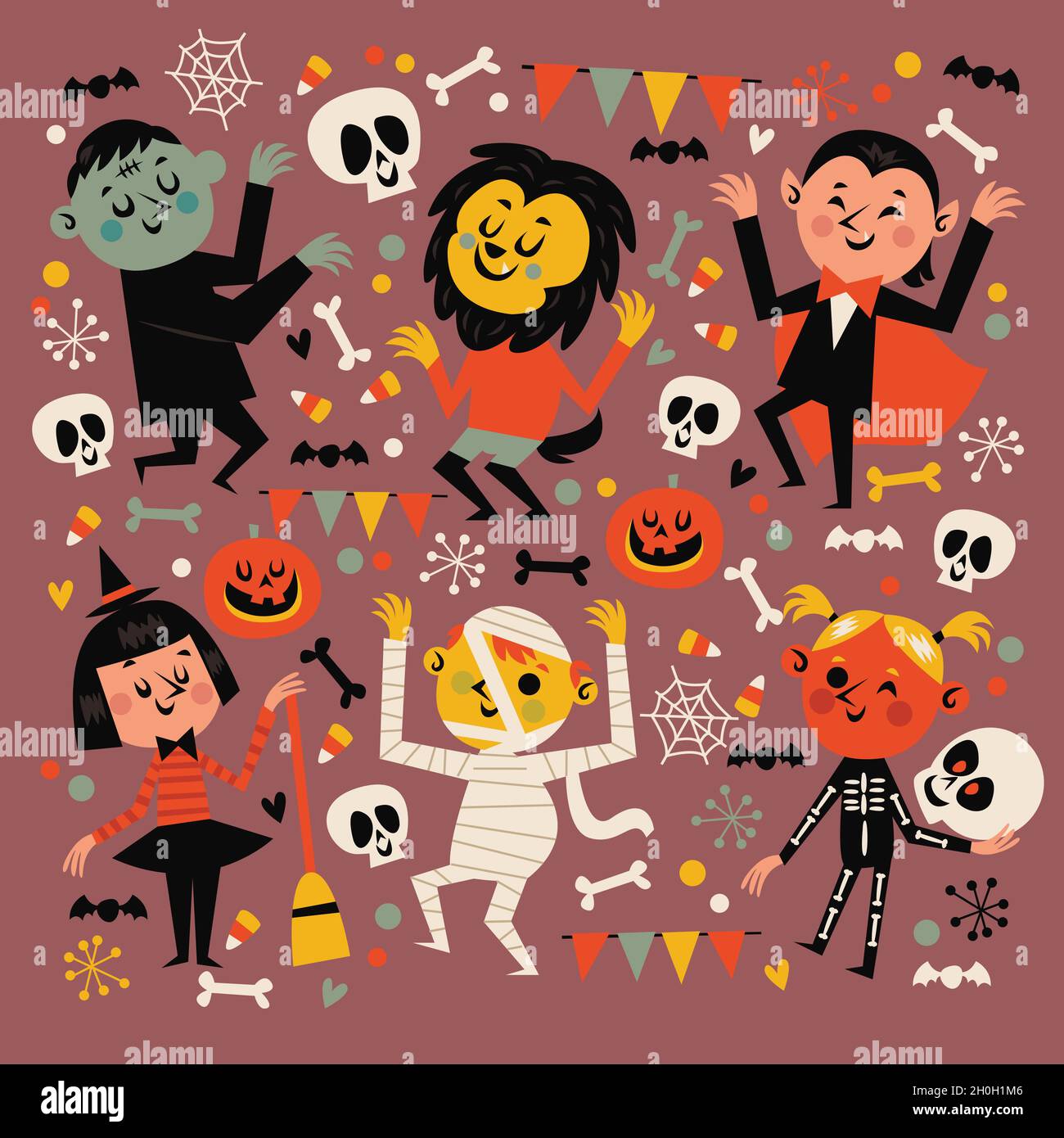flat halloween party night collection vector design illustration Stock ...