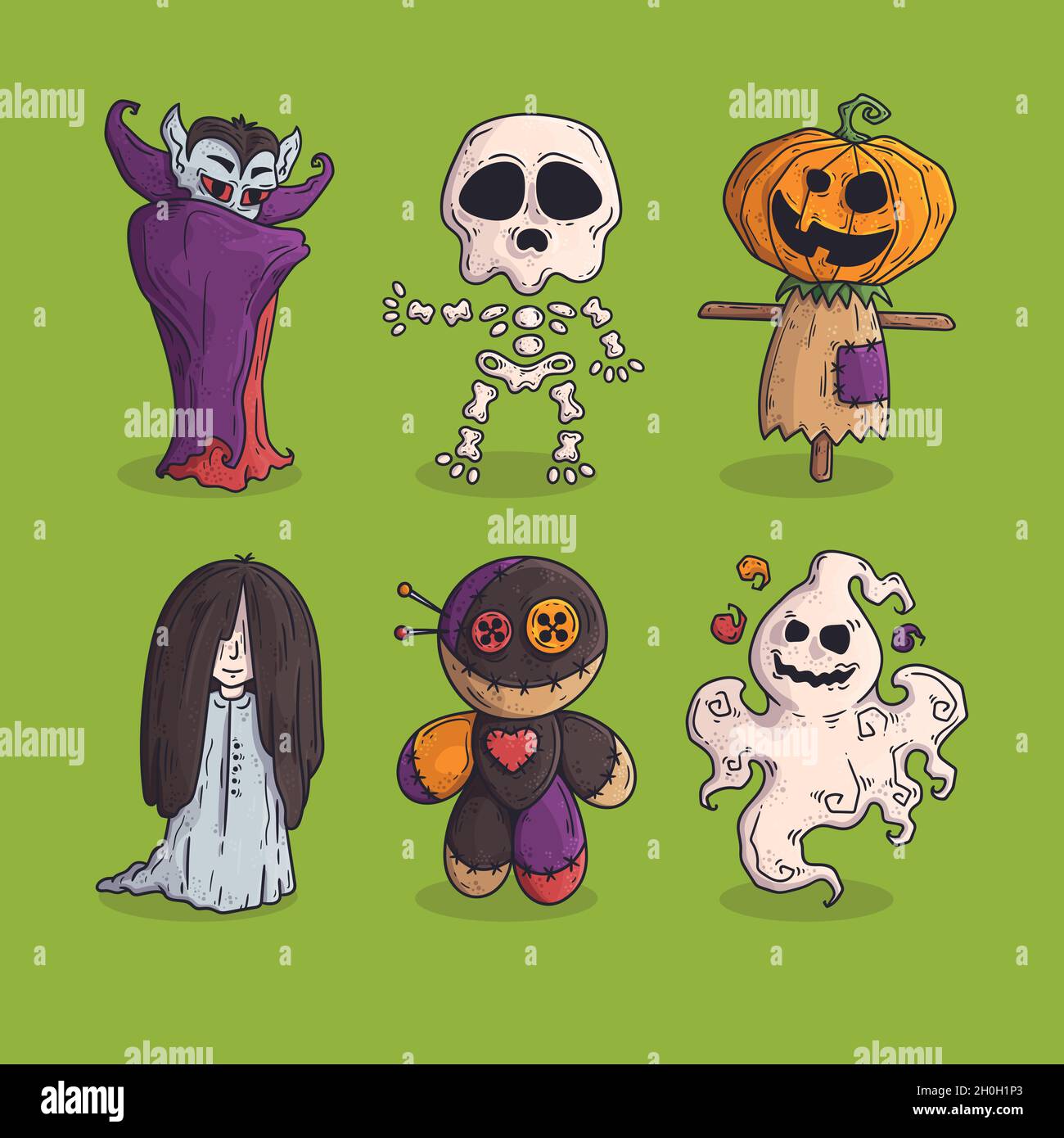 hand drawn halloween monster character collection vector design ...