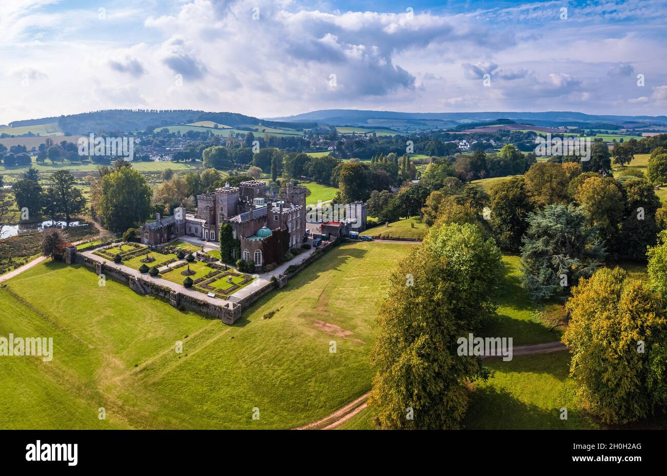 Powderham Castle and Powderham Park from a drone, Powderham, Exeter ...
