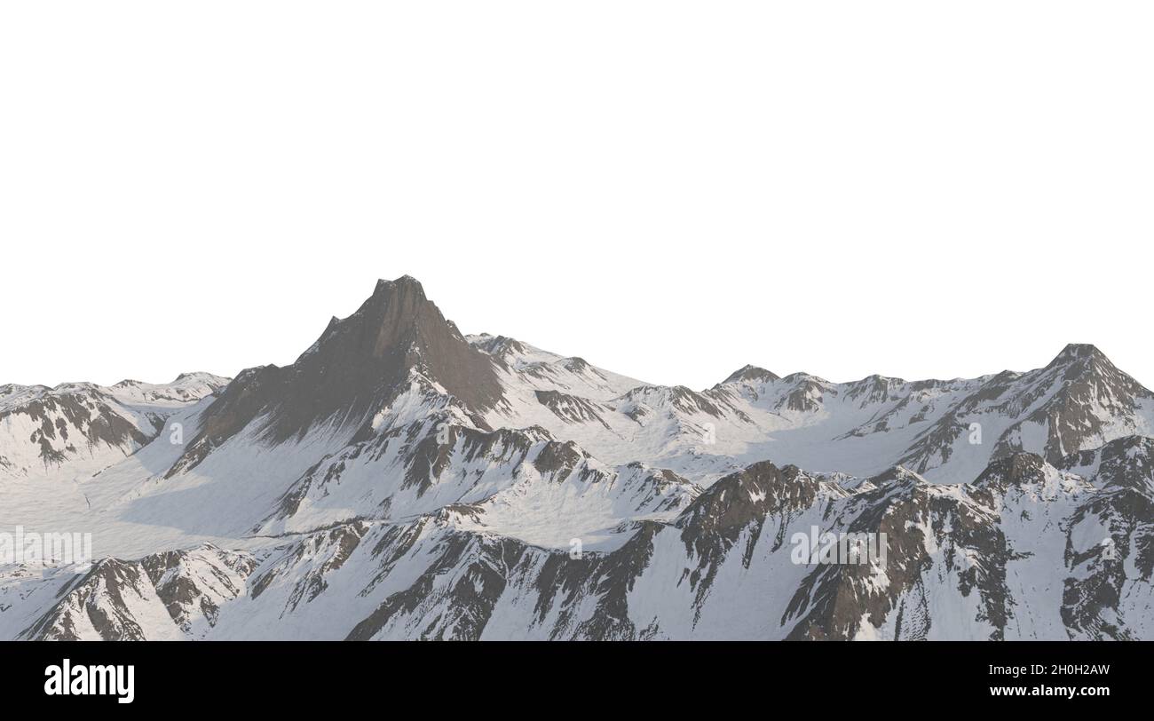 3D illustration snowy mountains Isolated on white background Stock ...