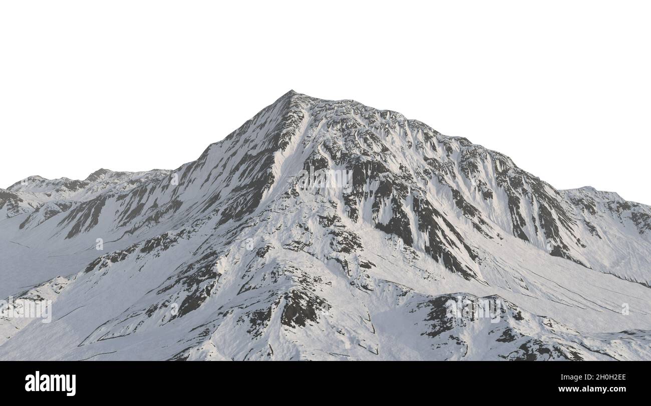 3D illustration snowy mountains Isolated on white background Stock ...