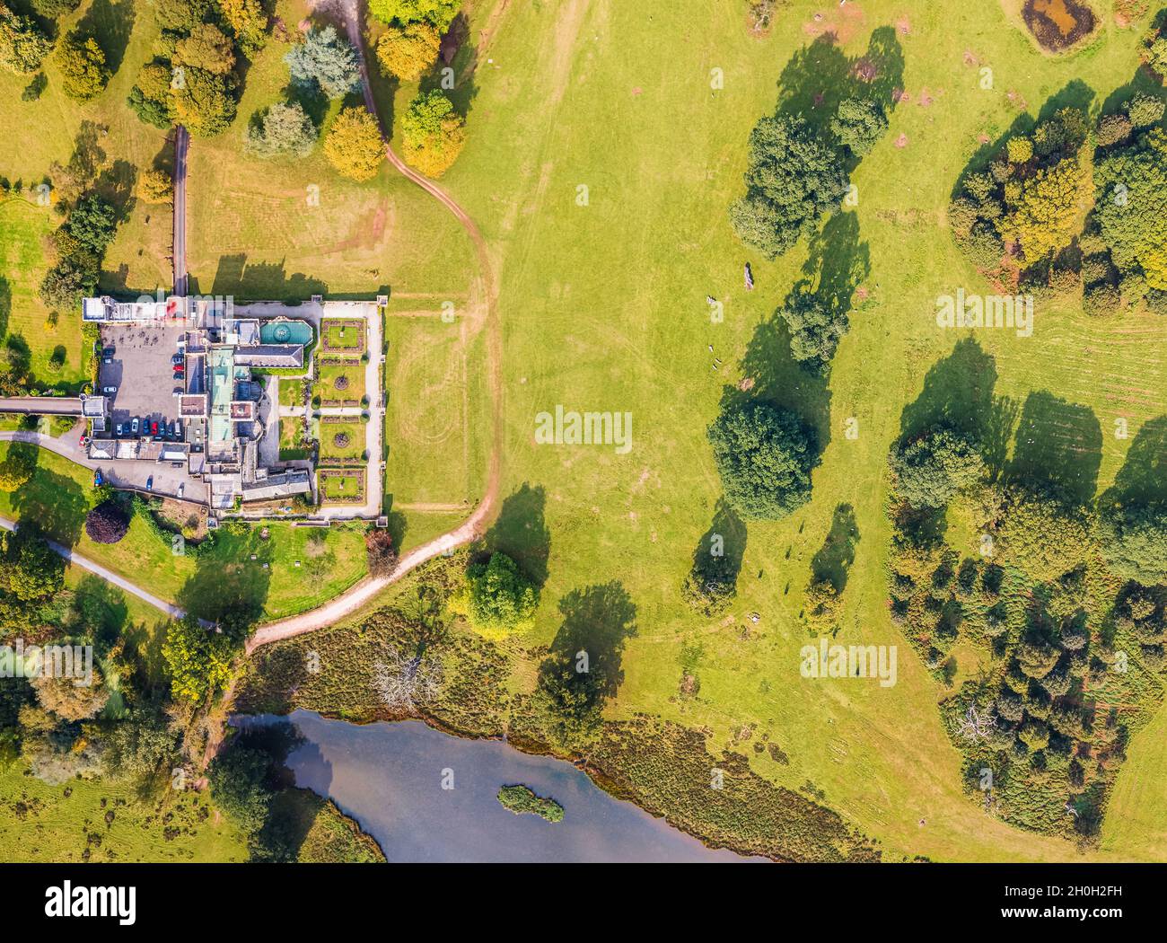 Powderham Castle and Powderham Park from a drone, Powderham, Exeter ...