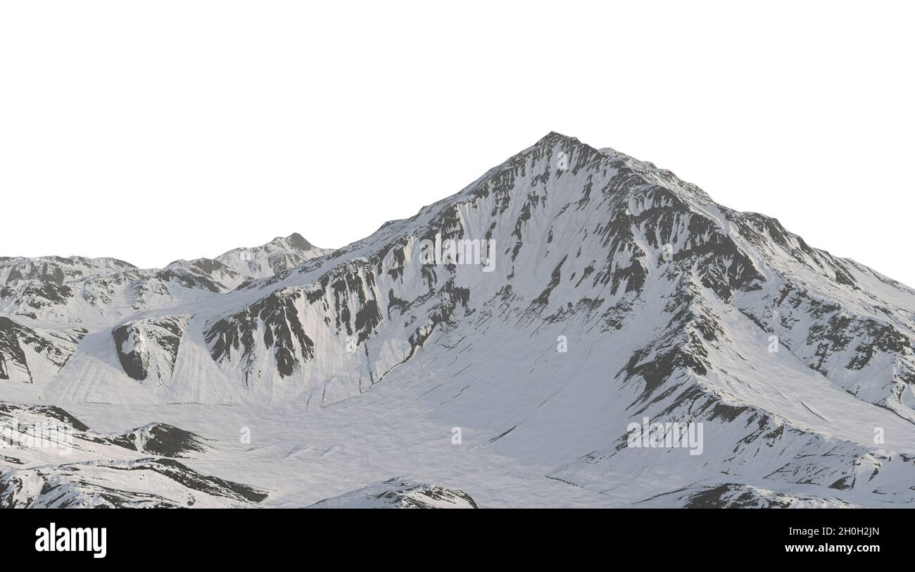 3D illustration snowy mountains Isolated on white background Stock ...