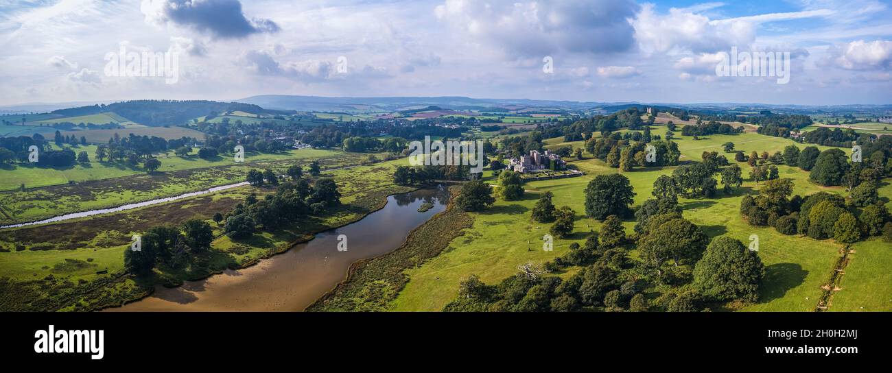 Powderham Castle and Powderham Park from a drone, Powderham, Exeter ...
