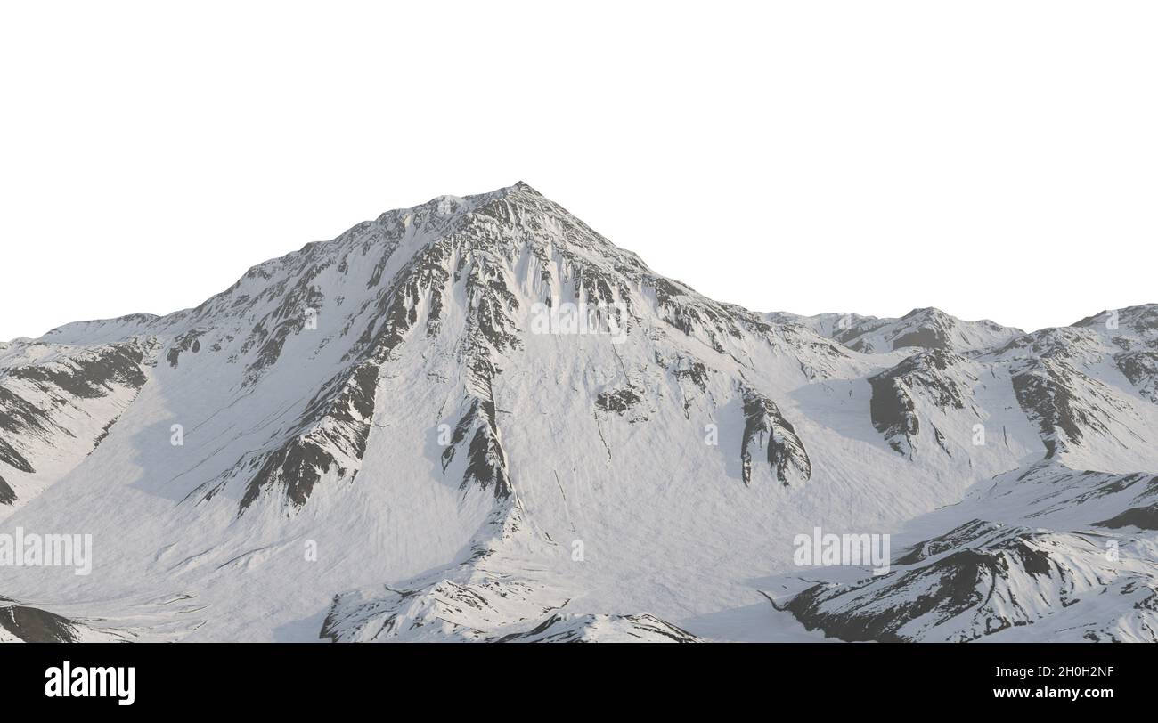 3D illustration snowy mountains Isolated on white background Stock ...