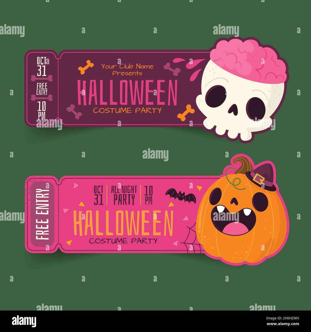 hand drawn halloween tickets vector design illustration Stock Vector ...