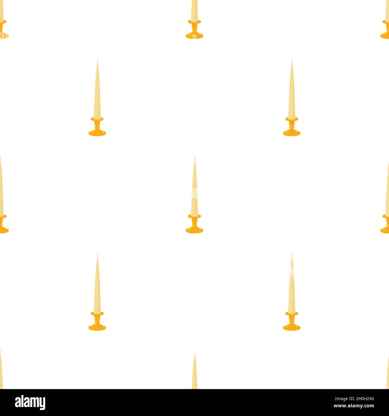 White conical candle in the golden candlestick pattern seamless ...