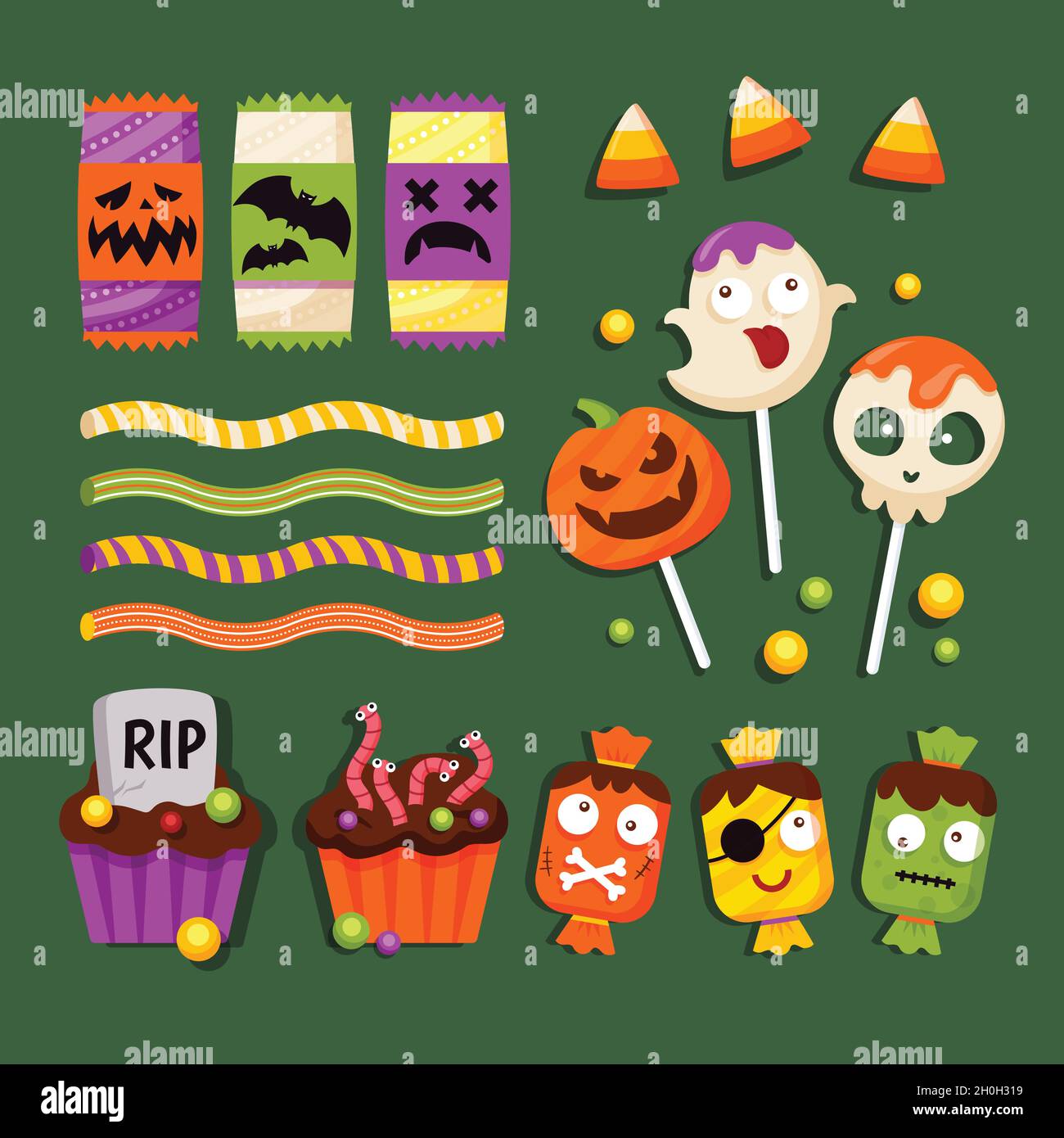 Flat Halloween Candy Collection Vector Design Illustration Stock Vector