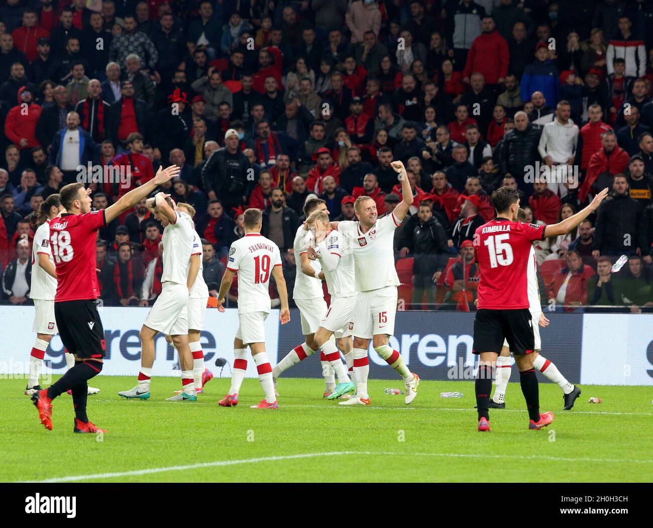 Glik (Poland) celebrating with polish supporters after the first goal ...