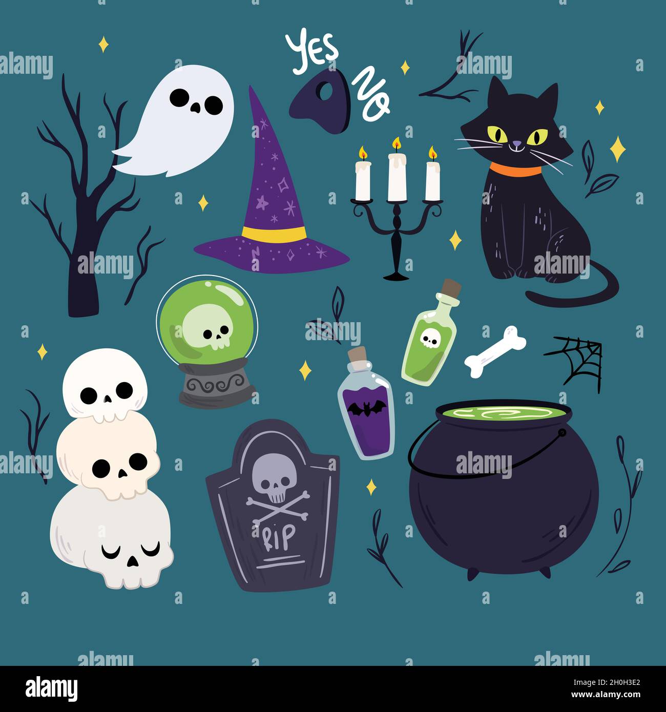 flat halloween element collection violet background vector design ...