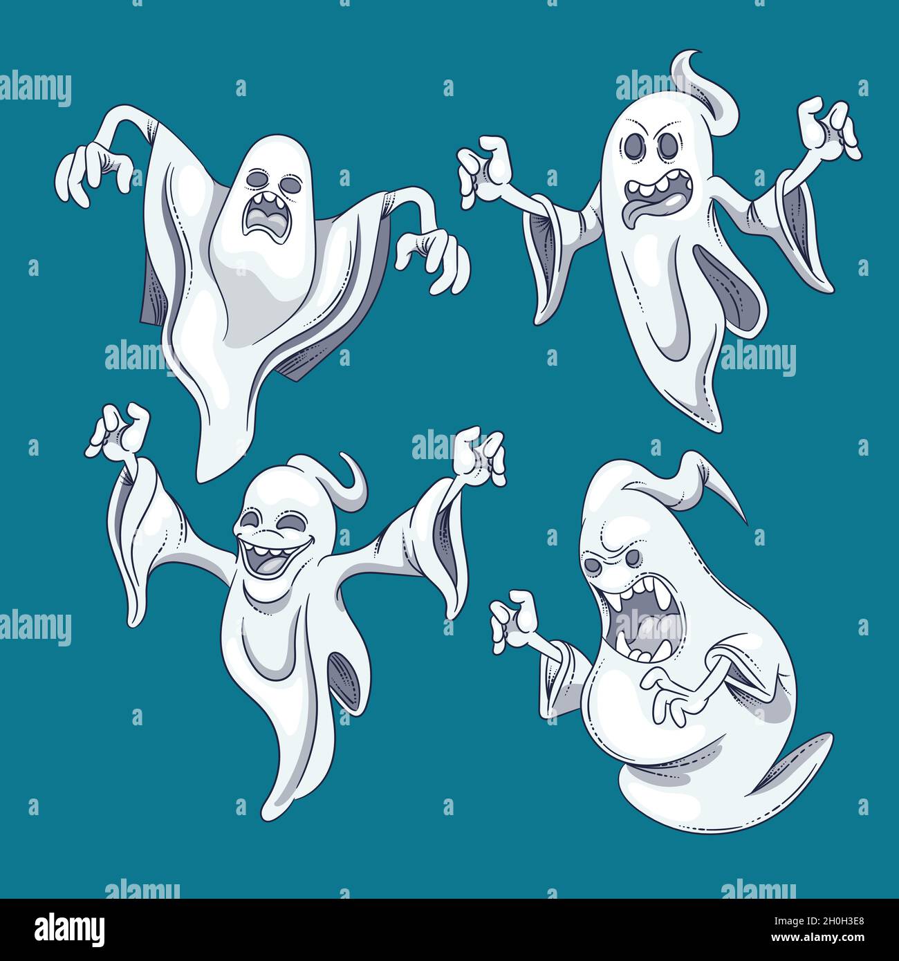 hand drawn halloween ghost collection vector design illustration Stock ...