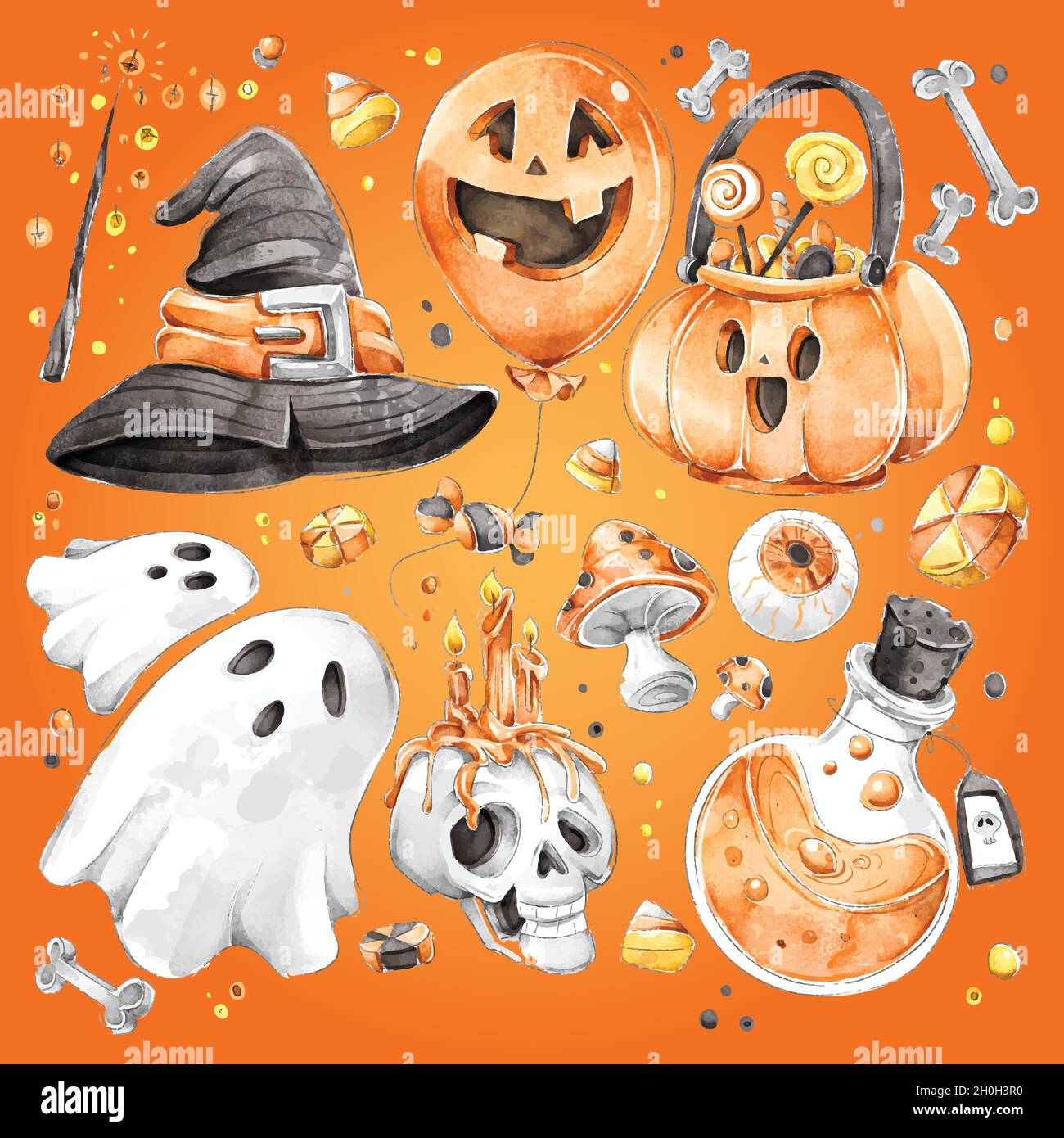 watercolor halloween cute element collection vector design illustration ...