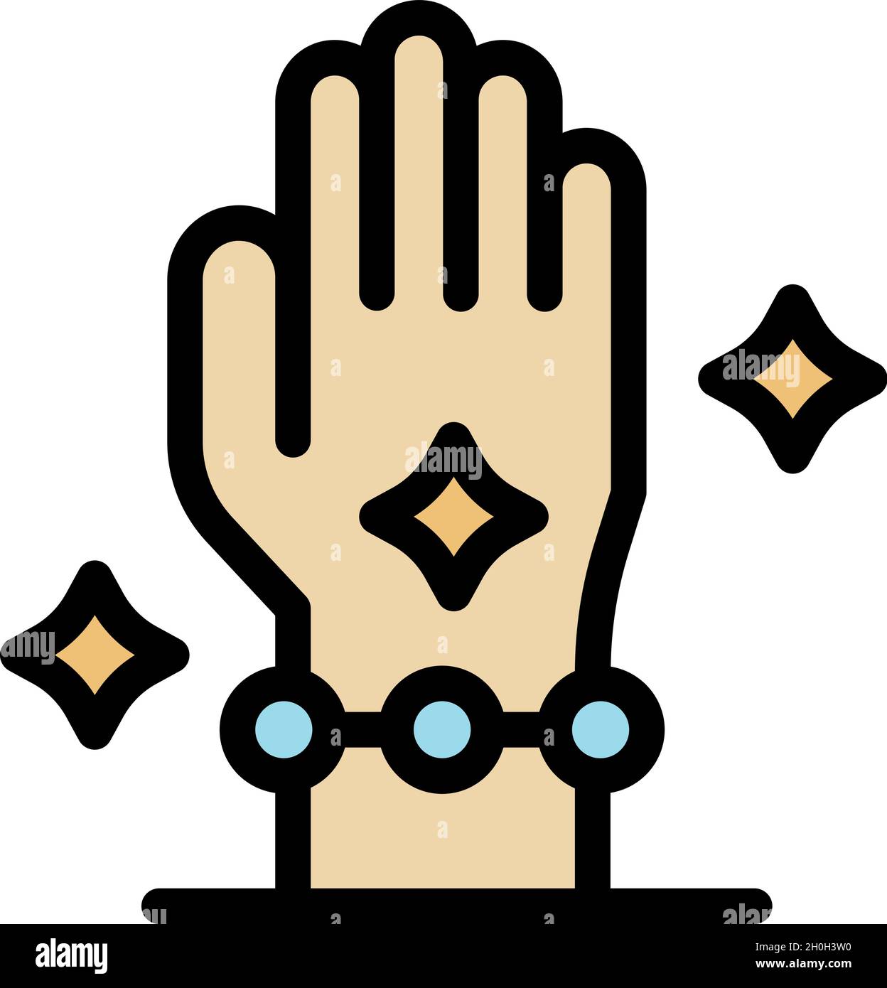 Hand with jewelry icon. Outline hand with jewelry vector icon color ...