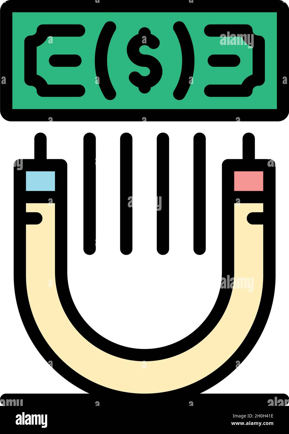 Attract money icon. Outline attract money vector icon color flat ...