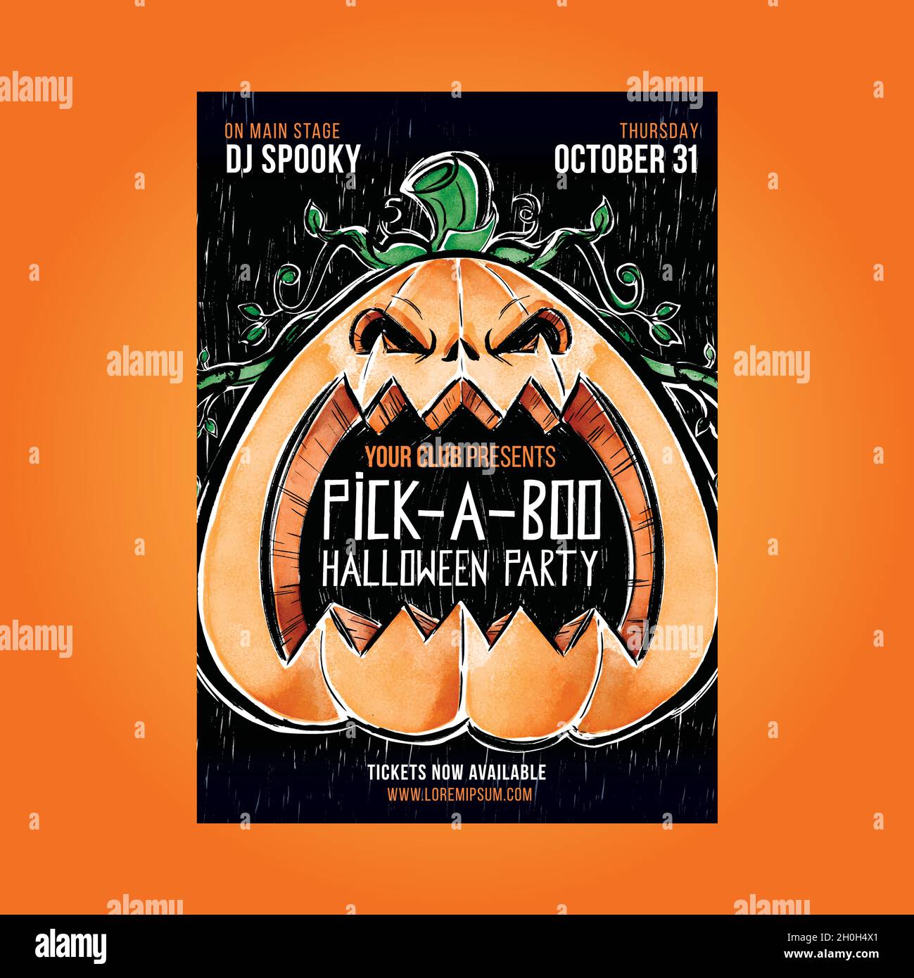 watercolor halloween pick boo party flyer template vector design ...