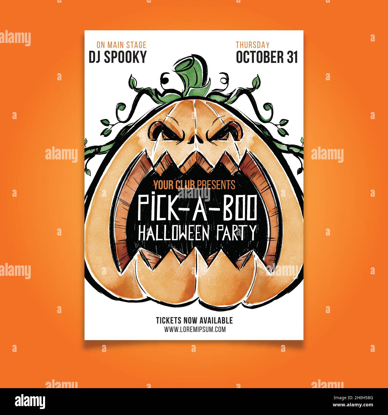 watercolor halloween pick boo party flyer template vector design ...