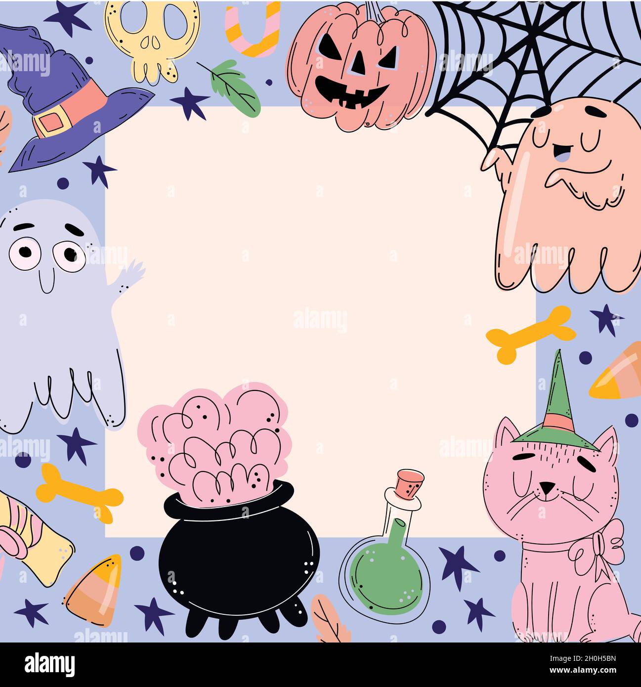 hand drawn colorful halloween frame vector design illustration Stock ...