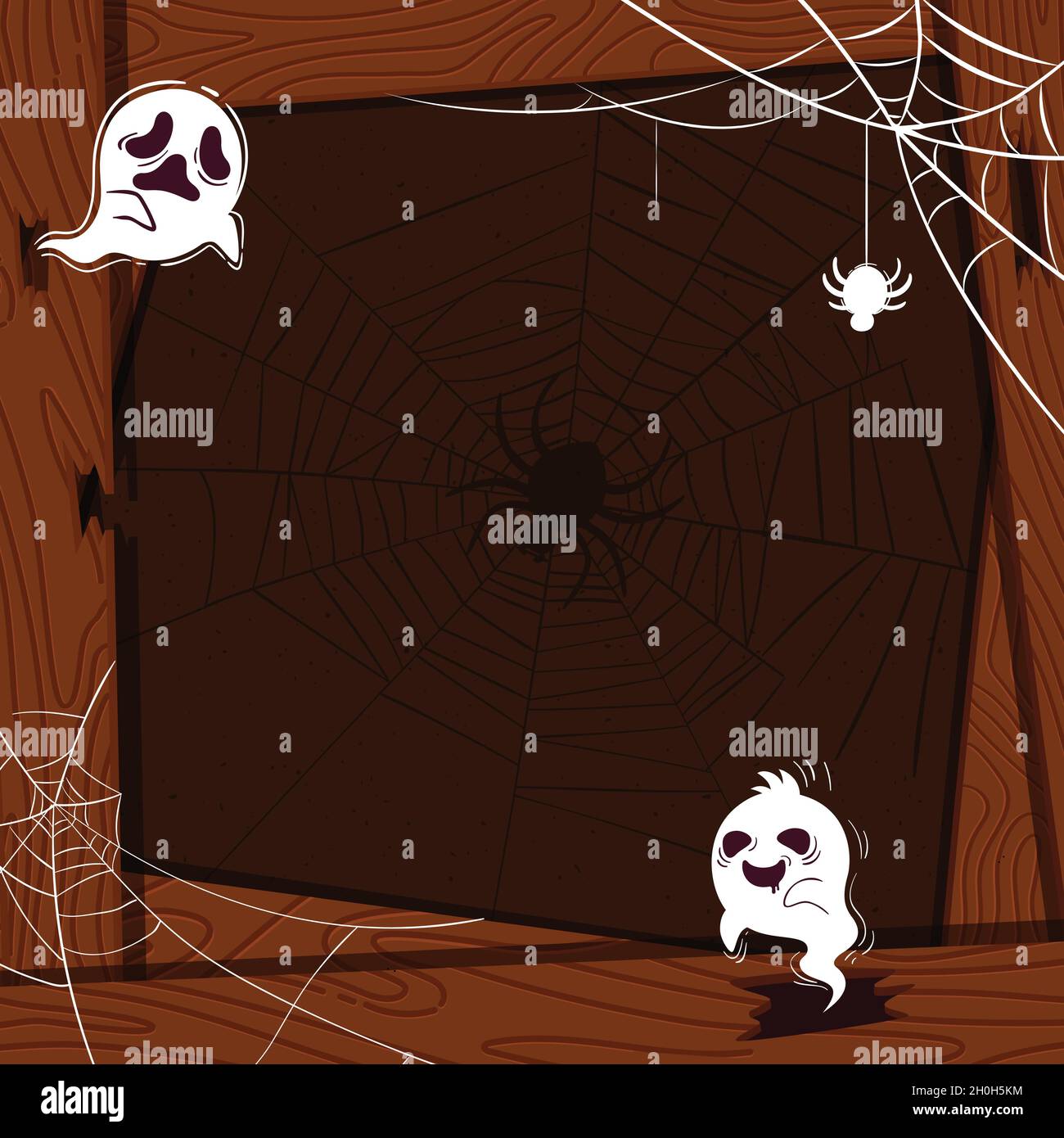 wooden halloween frame with ghosts vector design illustration Stock ...